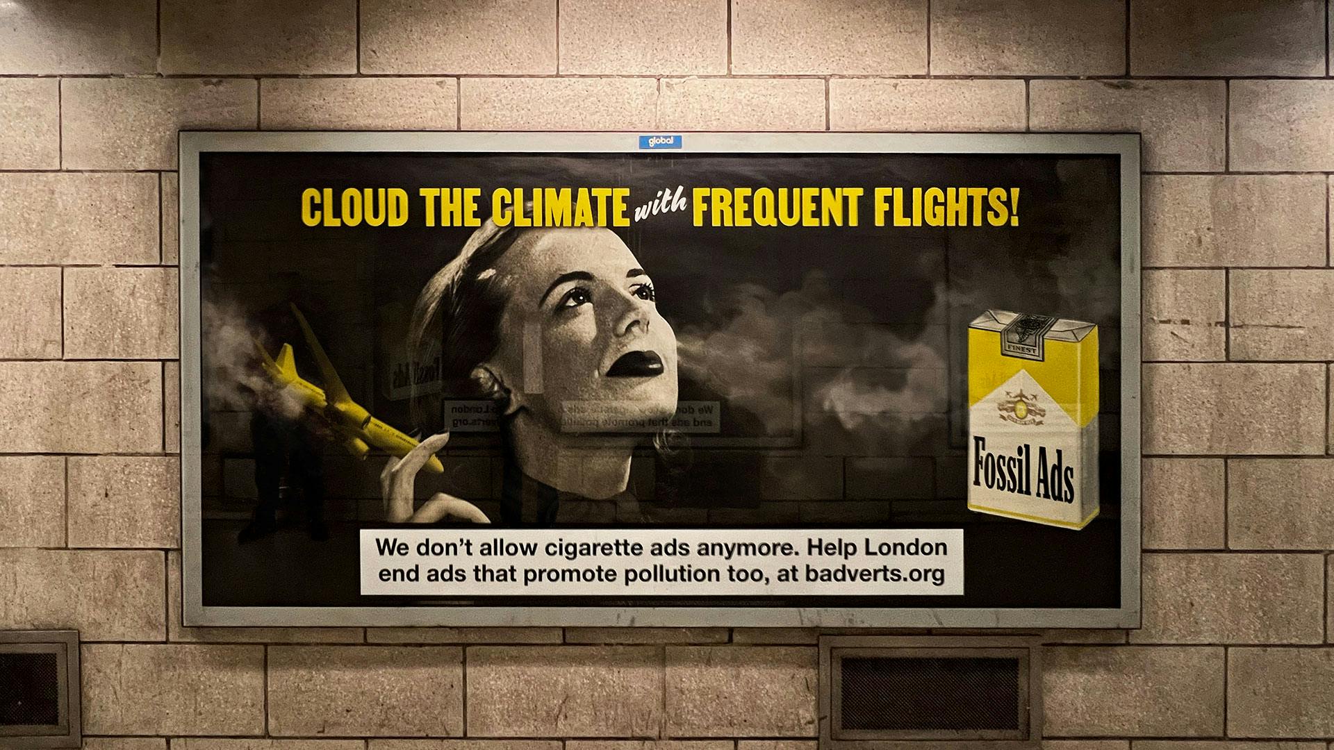 Satirical ‘Fossil Ads’ take over London Tube station